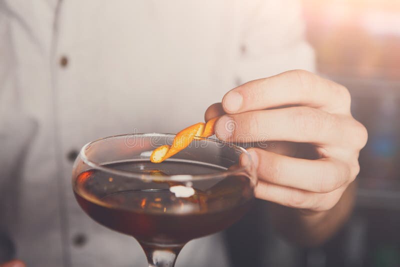 Young Bartender Making Flaming Cocktail Stock Photo - Image of flame ...