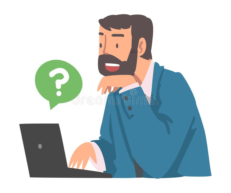 Young Bearded Man Character Asking Question Using Internet Search ...