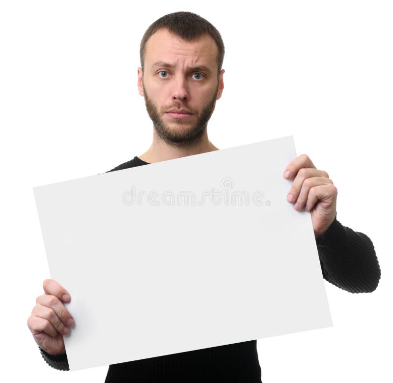 Young Bearded Man Holding a Banner Stock Photo - Image of advertisement ...