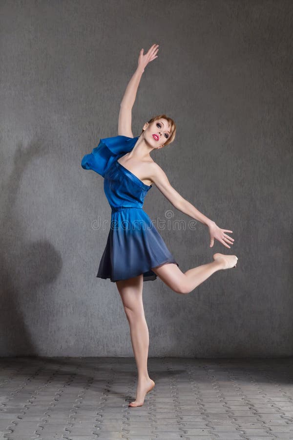 Beautiful Ballerina Dancing at Studio in Black Dress, Have Training ...