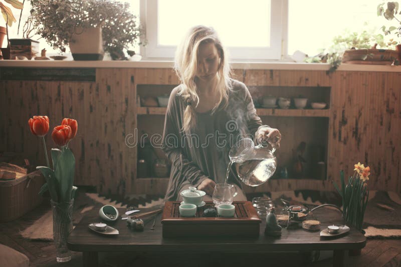 Young Beautiful Blonde Woman Stock Image - Image of indoors, ceramics ...