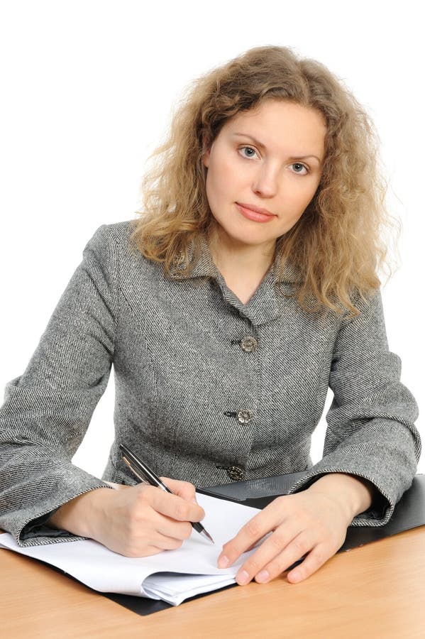 Young Beautiful Business Lady Working at a Desk. Stock Image - Image of ...