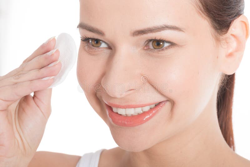 Young Beautiful Cleaning Face with Cotton Pads. Stock Image - Image of ...