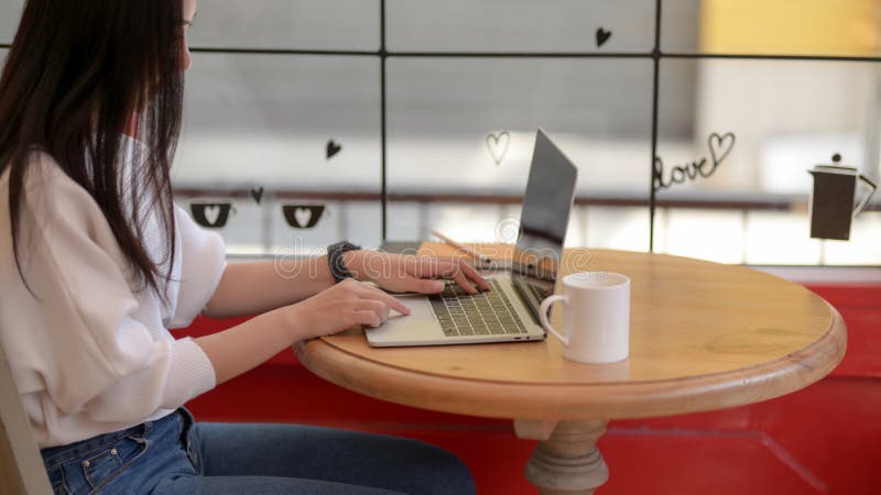Young Beautiful College Girl Typing on Laptop Computer Stock Image ...