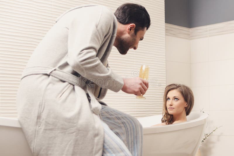 Young Couple in the Bathroom Stock Photo - Image of girlfriend, makeup ...