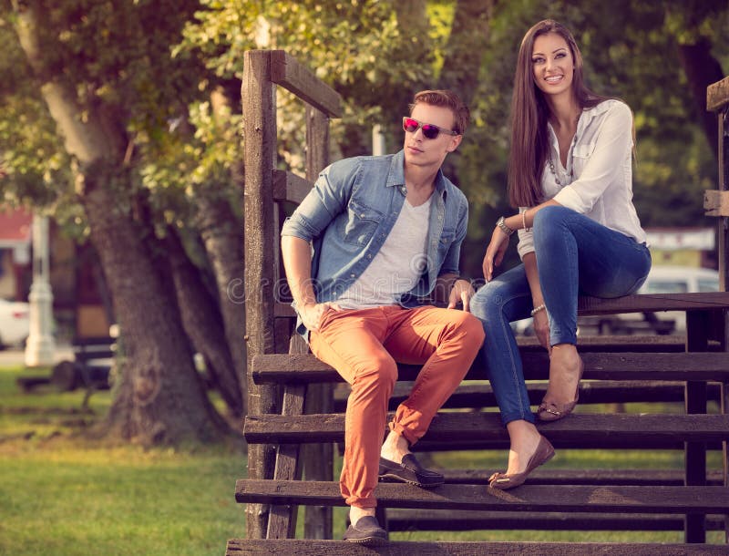 Young Beautiful Couple in Nature Stock Image - Image of outdoor ...