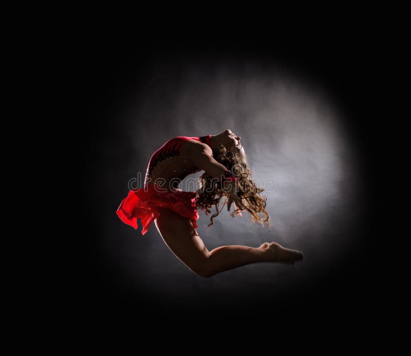 Young Beautiful Dancer Gymnastics Jumping in Studio Stock Photo - Image ...