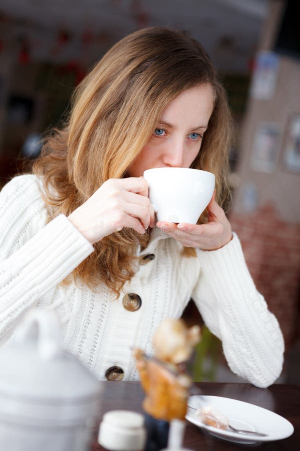 Young Beautiful Elegant Woman Drinking Coffee or Tea Stock Photo ...