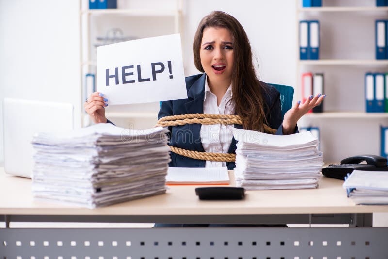 Young Beautiful Employee Tied Up with Rope in the Office Stock Image ...