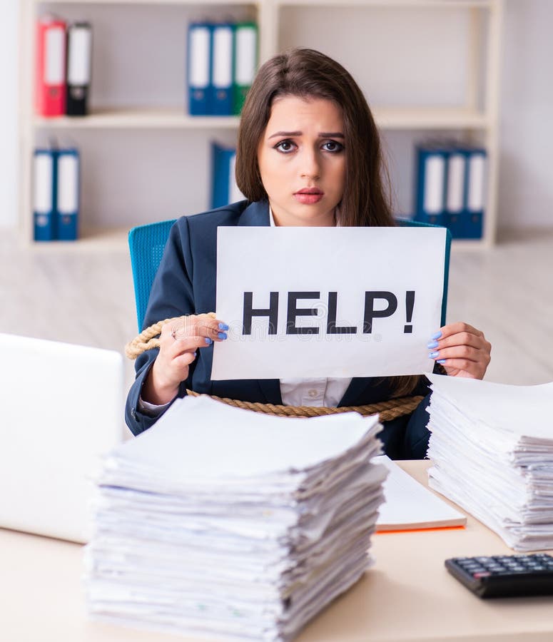 Young Beautiful Employee Tied Up with Rope in the Office Stock Photo ...