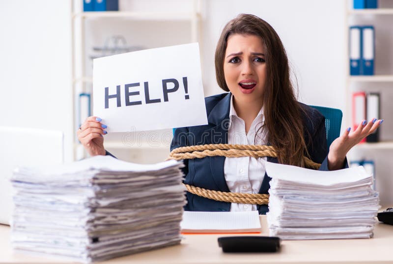 Young Beautiful Employee Tied Up with Rope in the Office Stock Image ...