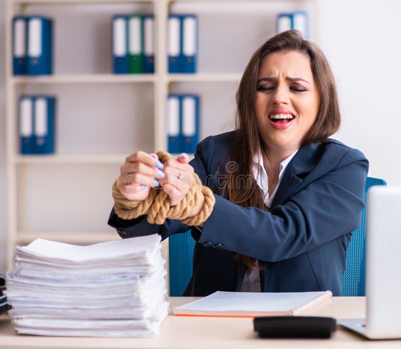 Young Beautiful Employee Tied Up with Rope in the Office Stock Image ...