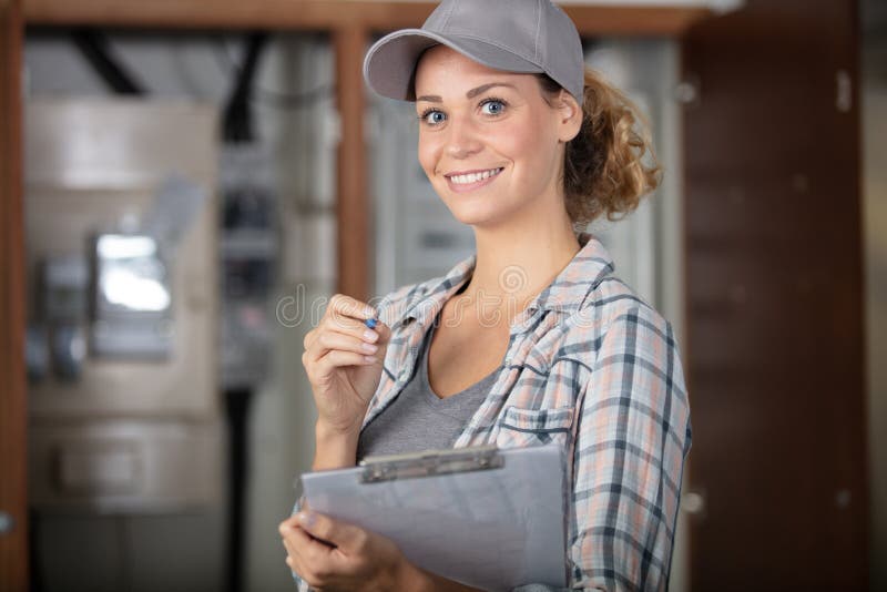 Young Beautiful Female Construction Inspector Stock Image - Image of ...