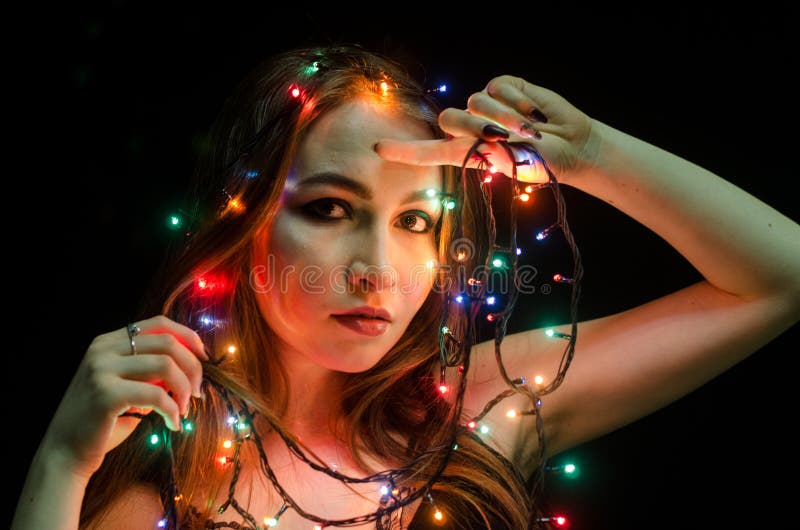 Young Beautiful Girl with Garland Stock Photo - Image of drawn ...