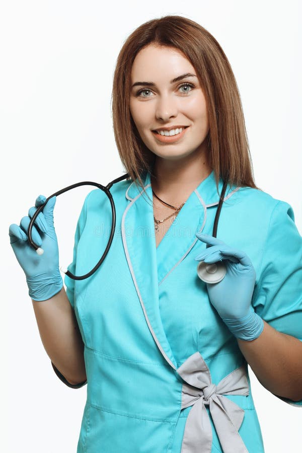 Young Beautiful Girl Doctor With A Stethoscope Stock Image Image Of