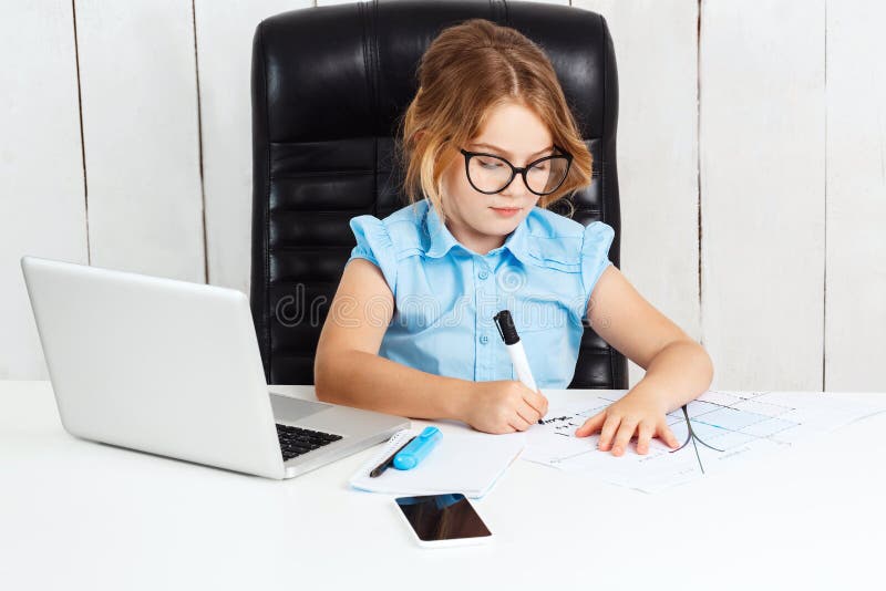Young Beautiful Girl Drawing Graph at Working Place in Office. Stock ...