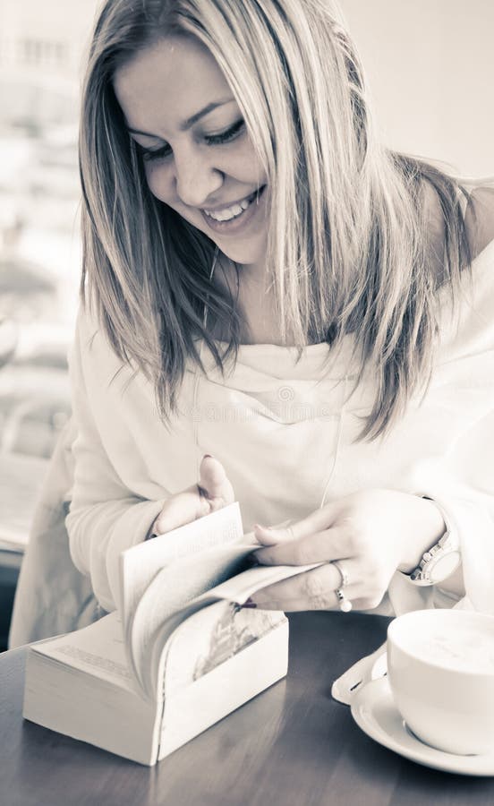 Young Beautiful Girl Enjoying Reading Stock Image - Image of chocolate ...
