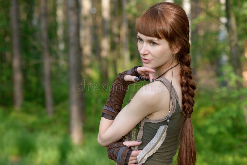Young Beautiful Girl in the Forest Stock Image - Image of brich ...