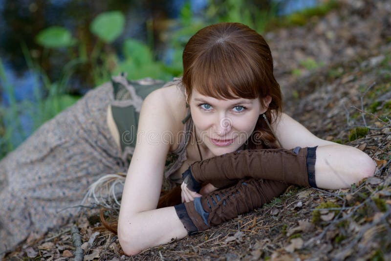 Young Beautiful Girl in the Forest Stock Image - Image of national ...