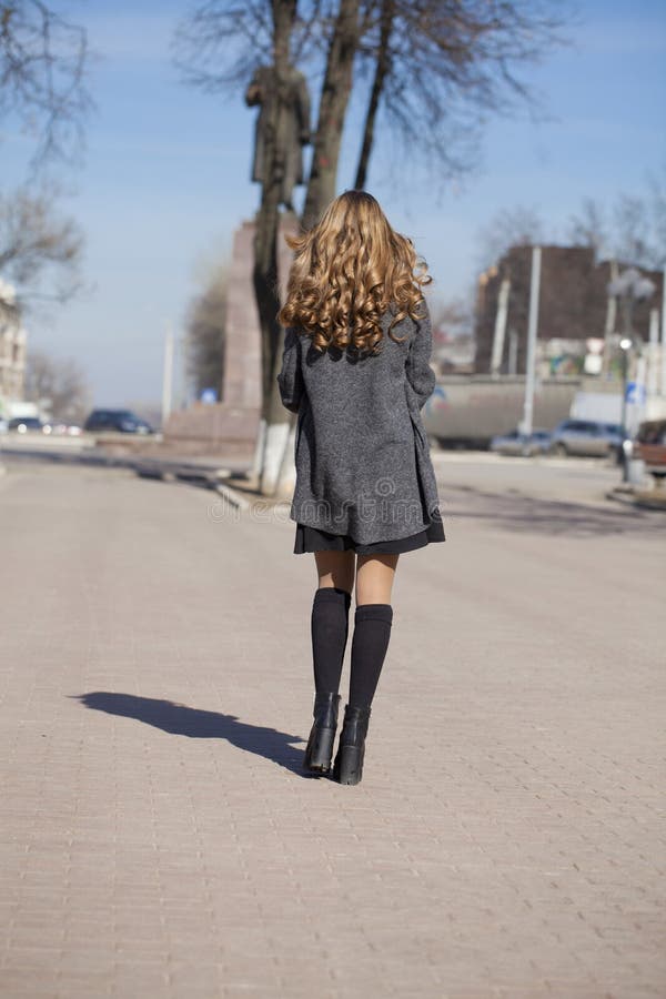Young Beautiful Girl in a Gray Coat Stock Image - Image of gorgeous ...