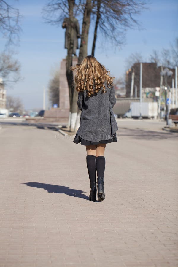 Young Beautiful Girl in a Gray Coat Stock Image - Image of beauty ...
