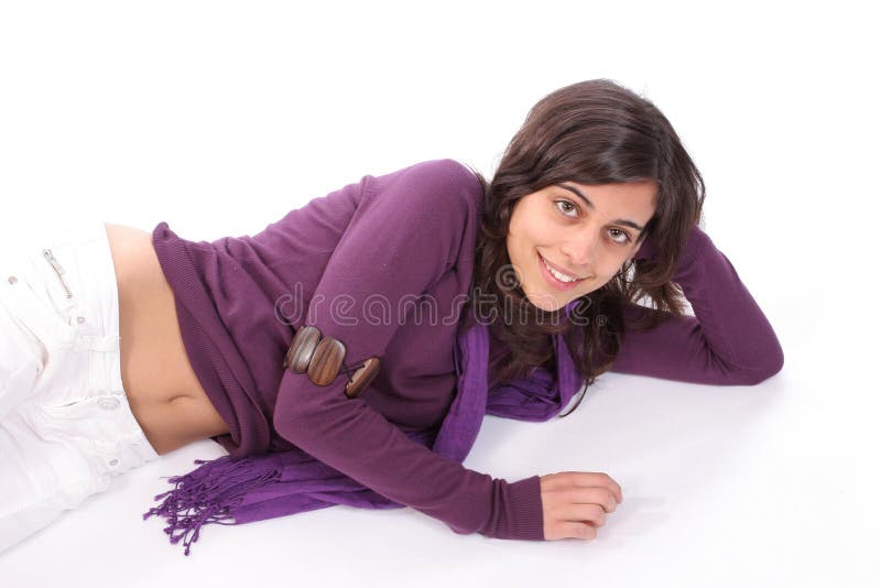 Young Beautiful Girl Leaning in One Hand Stock Photo - Image of ...