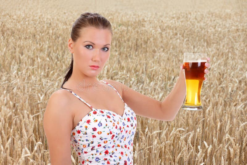 Young Beautiful Girl with Mug of Light Beer Stock Photo - Image of lady ...