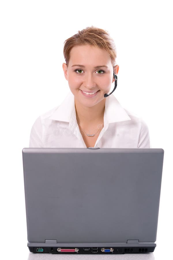 Young Beautiful Girl Operator with Laptop Stock Photo - Image of ...