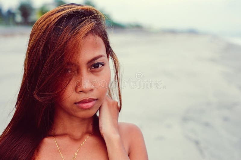 Young Beautiful Girl Portrait on the Beach Stock Image - Image of asian ...
