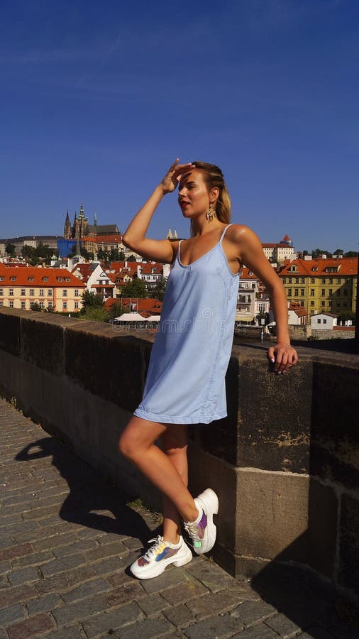 Young Beautiful Girl Posing on the Charles Bridge Stock Photo - Image ...