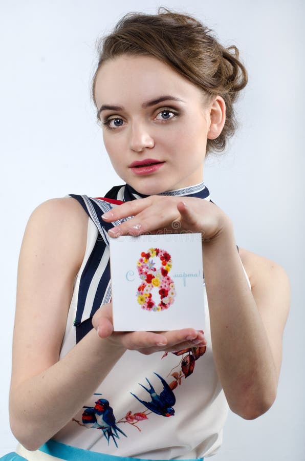 Young Beautiful Girl with a Ribbon Stock Photo - Image of kitchen, girl ...