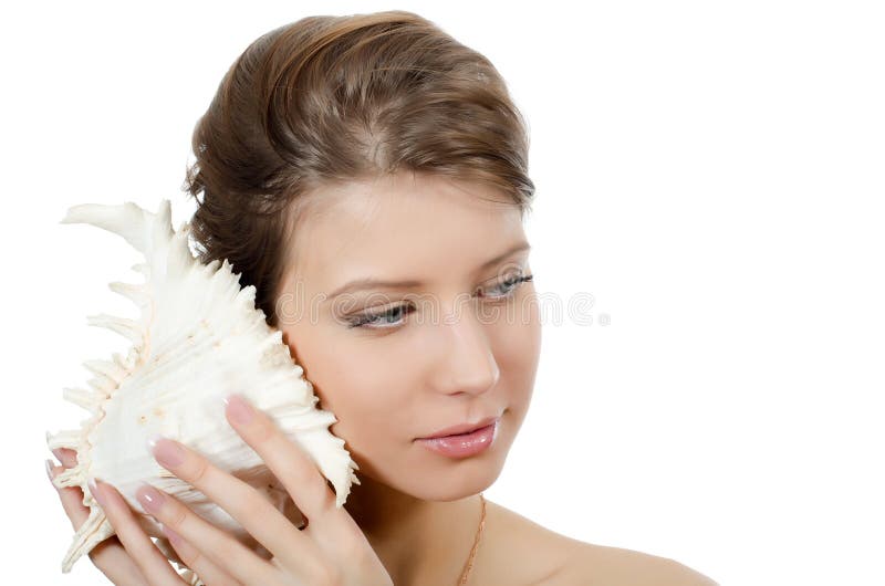 Young Beautiful Girl with Seashell Stock Photo - Image of hand, makeup ...