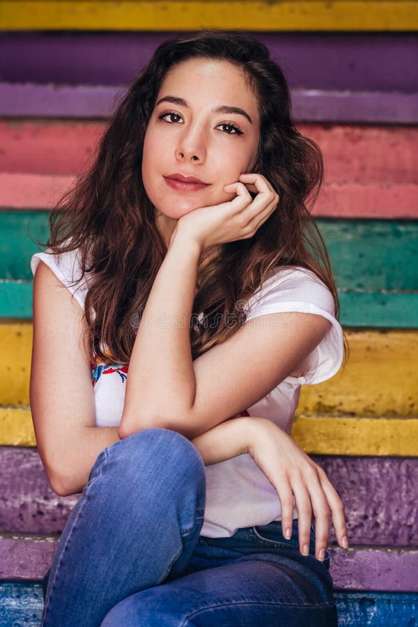 Young Beautiful Girl Sitting on Colorful Steps Stock Photo - Image of ... Young Beautiful Girl Sitting on Colorful Steps Stock Photo - Image of ...