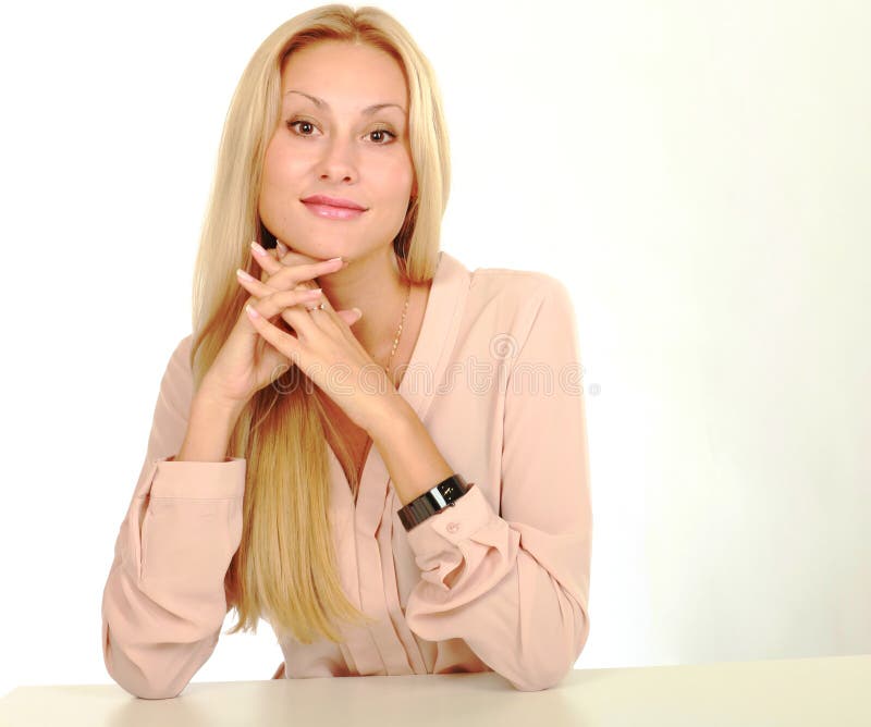 Young Beautiful Girl Sitting at the Table Stock Photo - Image of ...