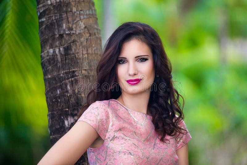 Young Beautiful Girl in a Tropical Jungle. Stock Photo - Image of beach ...