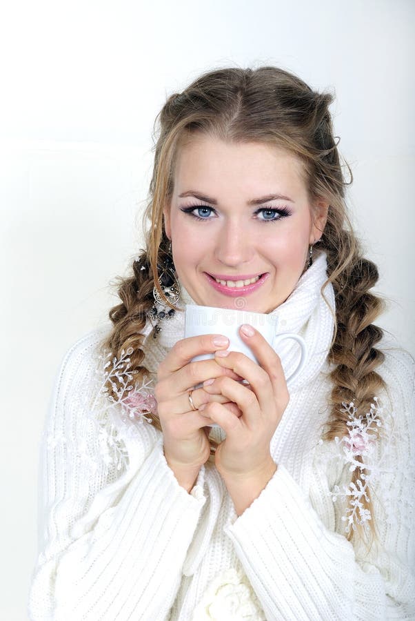 The Young Beautiful Girl in a White Scarf Stock Photo - Image of ...