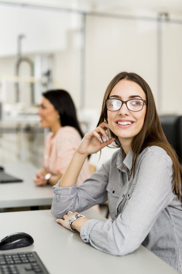 Young Beautiful Girl Working on a Computer Stock Photo - Image of ...