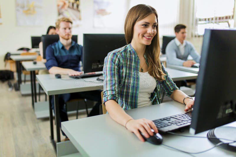 Student Working in Computer Lab Stock Image - Image of monitor ...