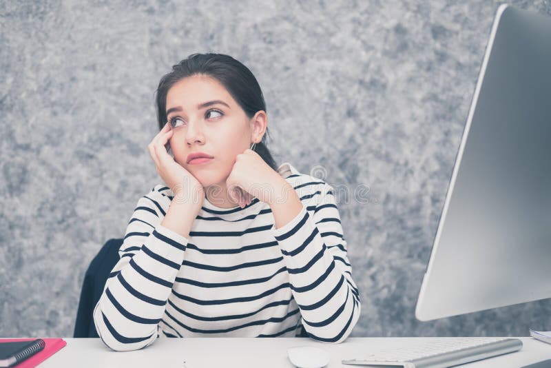 Young Beautiful Girl Working on the Laptop at the Office Stock Image ...