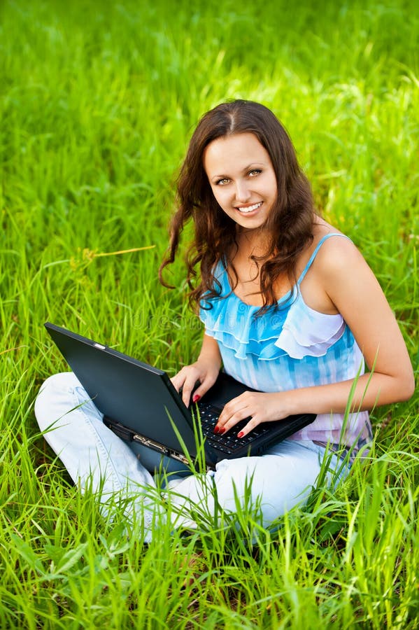 Young Beautiful Girls Working on Stock Photo - Image of brunette, field ...