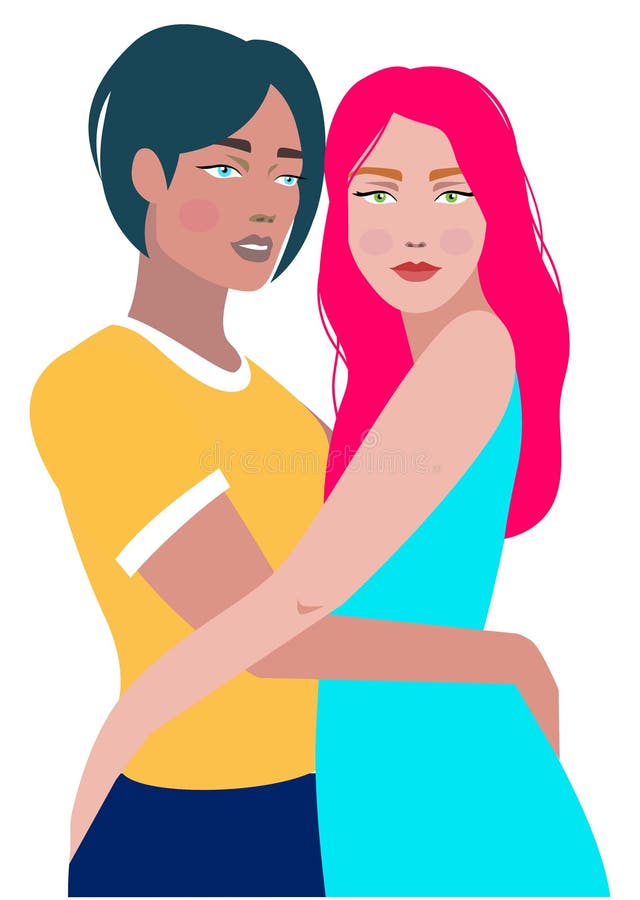 Young Beautiful And Happy Lesbian Couple Stock Vector Illustration