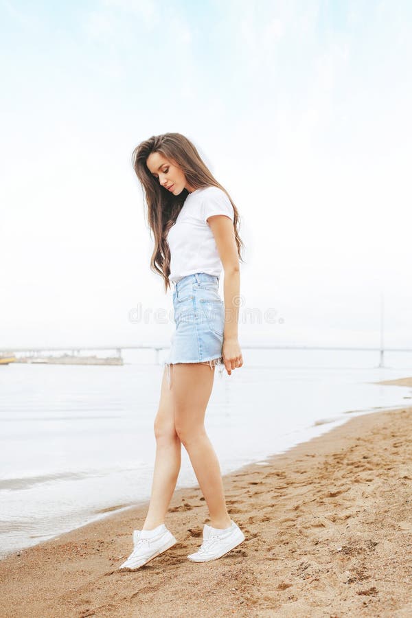 Young Beautiful Happy Woman Walks on Beach in Marina Stock Image ... Young Beautiful Happy Woman Walks on Beach in Marina Stock Image ...