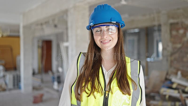 Young Beautiful Hispanic Woman Builder Smiling Confident Standing at ...