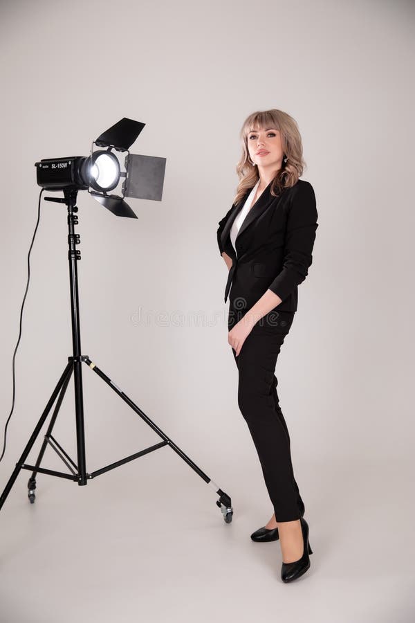 Young Beautiful Model Posing in Professionally Equipped Studio Stock ...