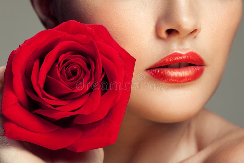 Red Rose Near Lips Red Rose Red Lips Red Flower" Art Board Print For