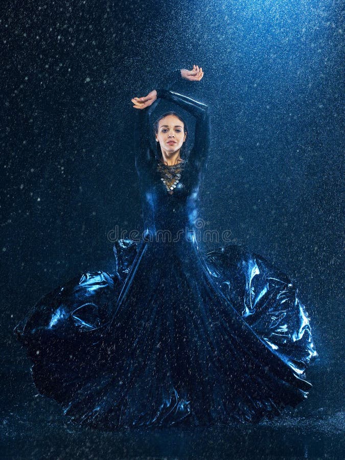 The Young Beautiful Modern Dancer Dancing Under Water Drops Stock Image ...