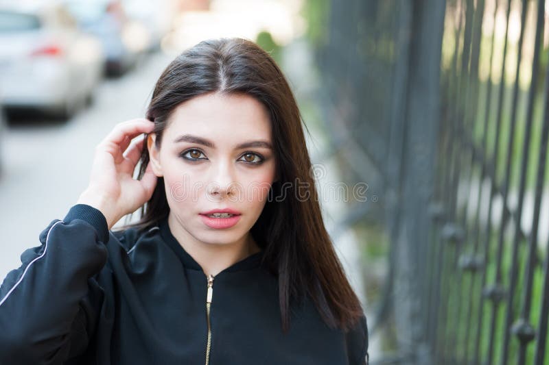 Young Beautiful Modern Woman Outdoors with Expressive Makeup Stock ...