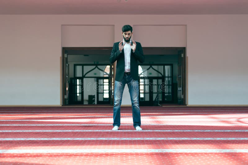 Young Beautiful Muslim Man Praying in Mosque Stock Image - Image of ...