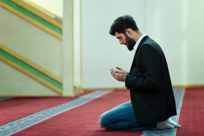 Young Beautiful Muslim Man Praying in Mosque Stock Image - Image of ...
