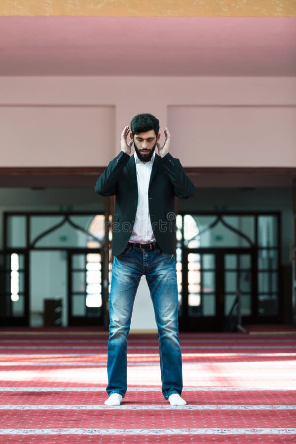 Young Beautiful Muslim Man Praying in Mosque Stock Image - Image of ...